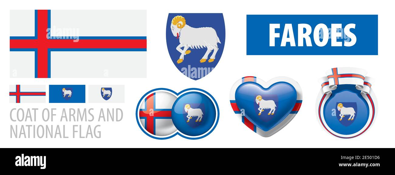 Vector set of the coat of arms and national flag of Faroe Islands Stock ...
