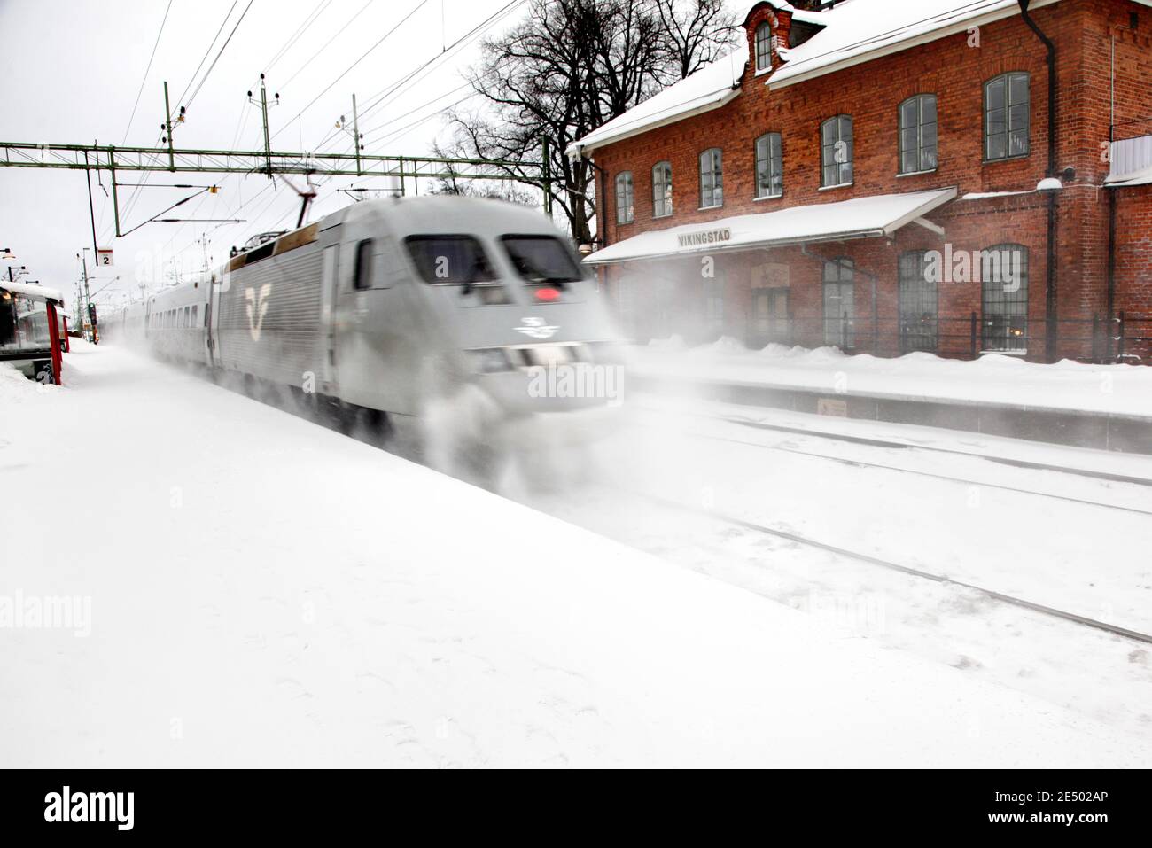 VIKINGSTAD, SWEDEN- 15 DECEMBER 2012: SJ's train SJ 2000 (X2000) on a ...