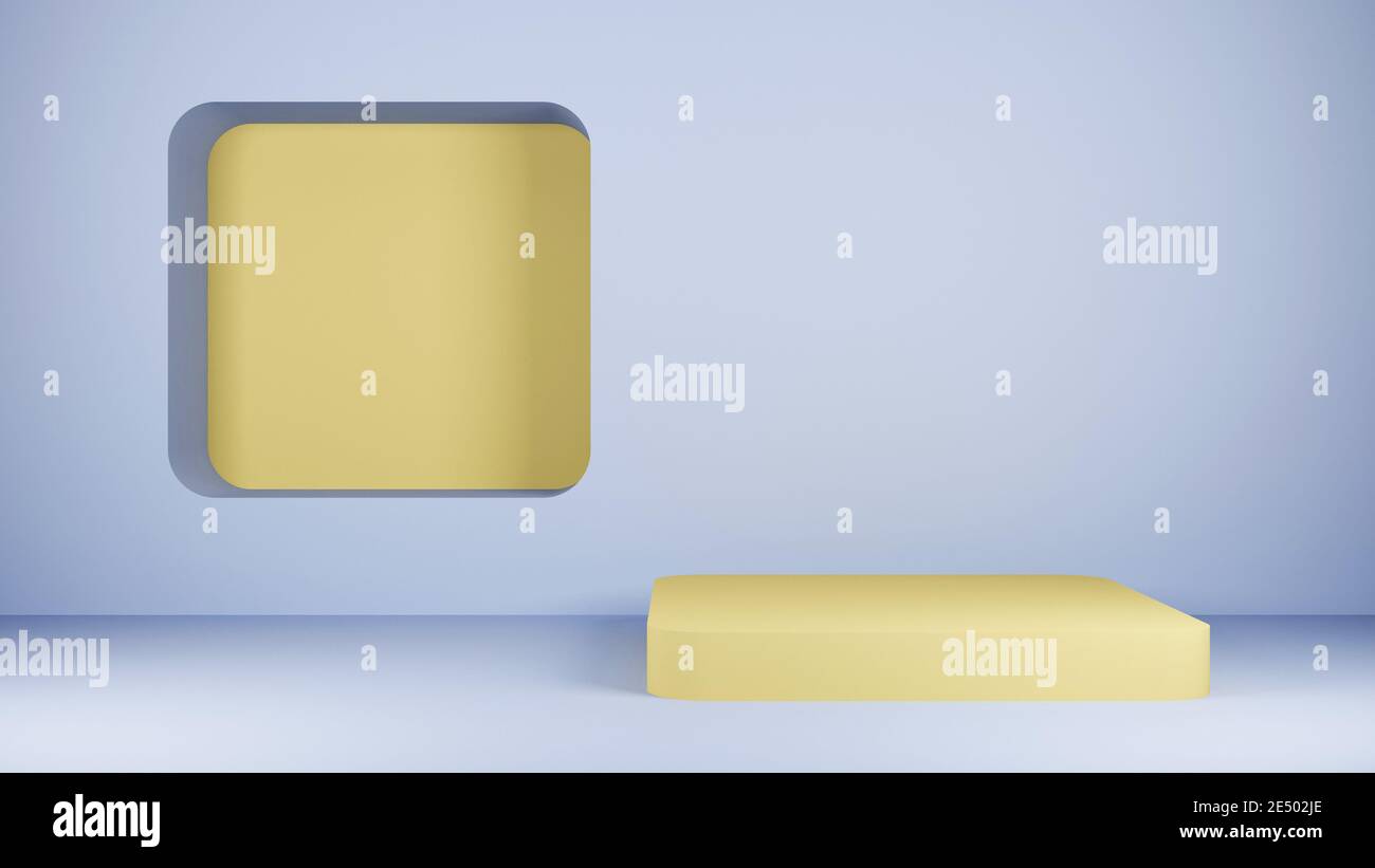yellow square with rounded corners in the blue wall and pedestal Stock ...