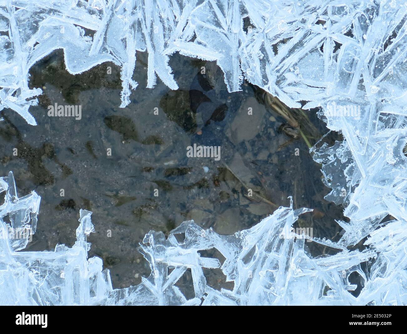 Skating over thin ice: abstract photo of glacial frozen ice crystals in ...