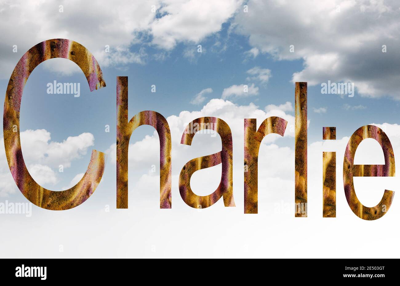 Name Charlie in english surrounded by clouds background Stock Photo - Alamy