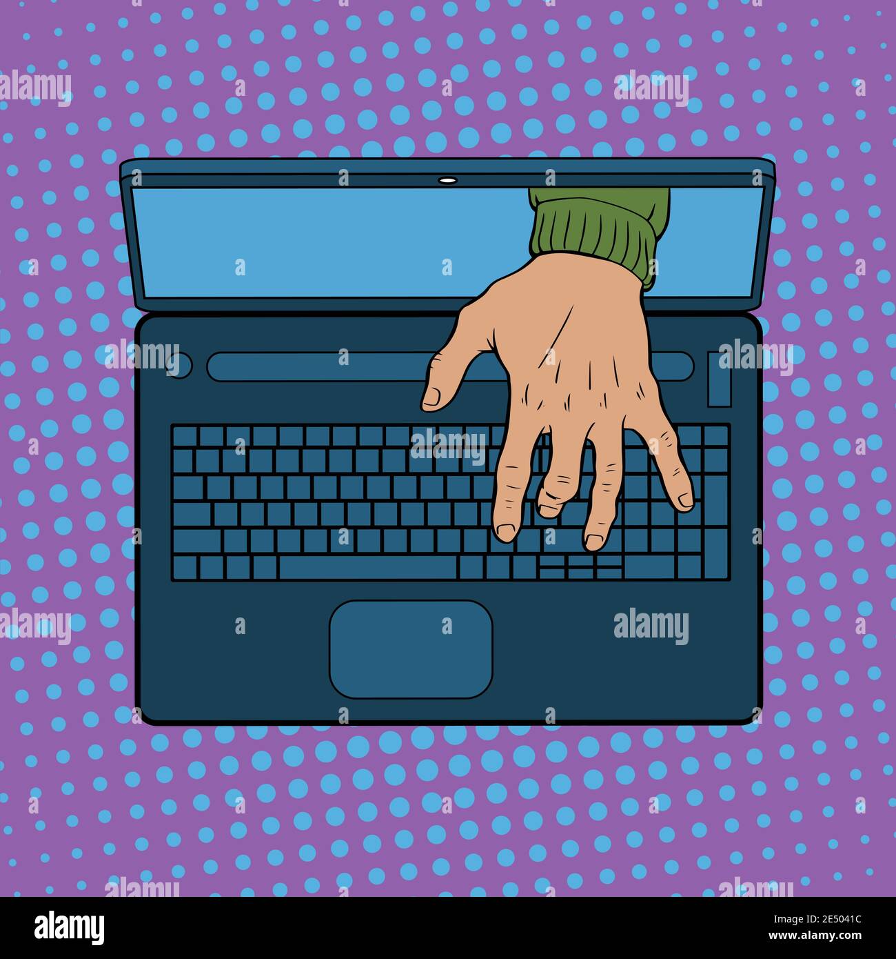 A hacker breaks into a computer. Male hand types on the laptop keyboard ...