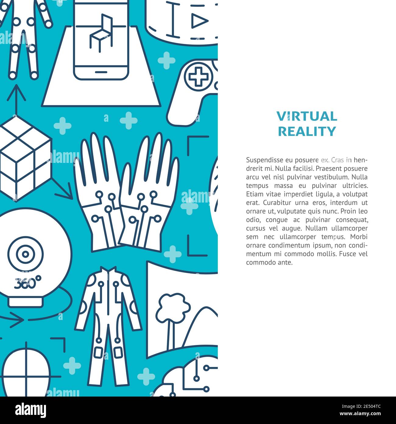 Virtual reality concept banner in line style with place for text ...
