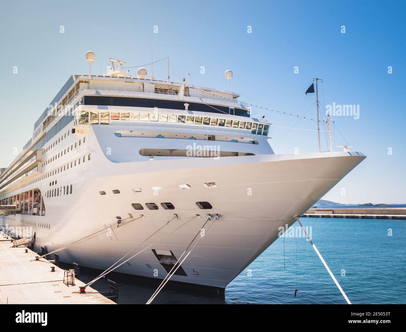 Cruise ship docked at the port. Close-up. Leisure and travel concept ...