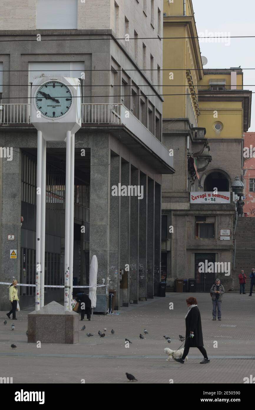 Street scene in Zagreb, Croatia. Ban Josip Jelacic square Stock Photo ...