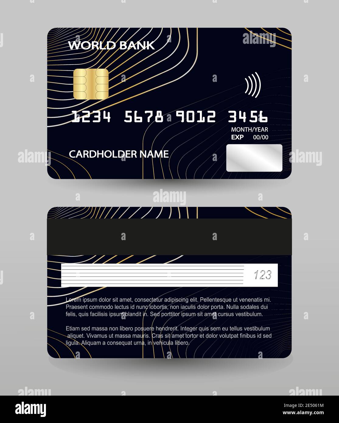 Bank Credit Card Template Abstract Black Background with Polygon Golden ...