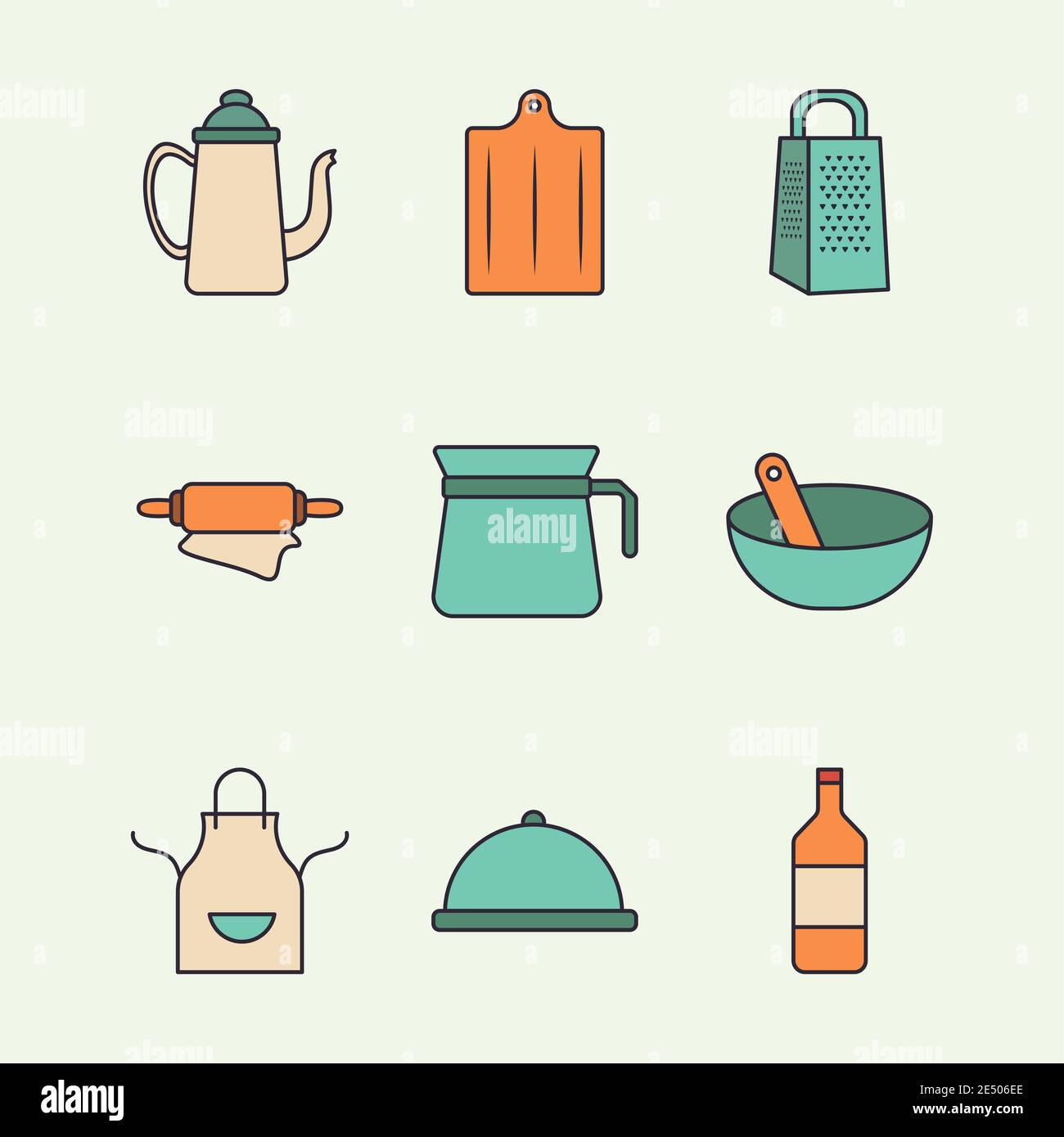 bundle of kitchen utensils set line and colors style icons vector ...