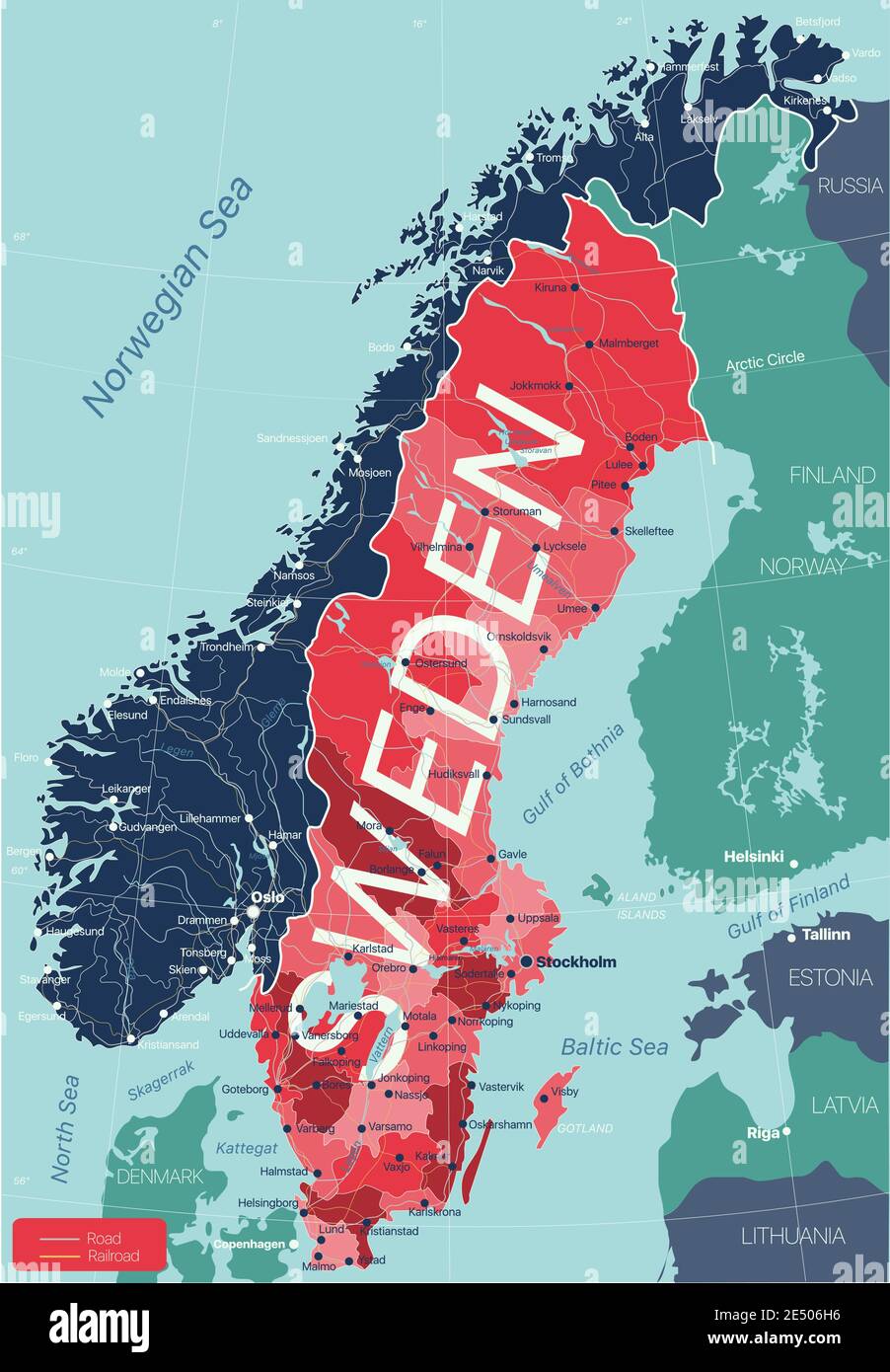 Sweden country detailed editable map with regions cities and towns ...
