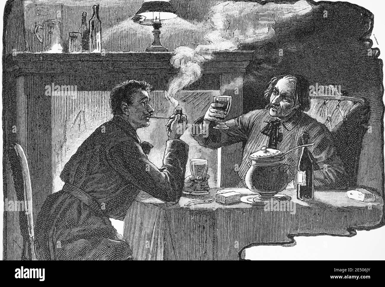 Illustration to Heine´s poem "Zwei Ritter" about two Polish gentlemen ...