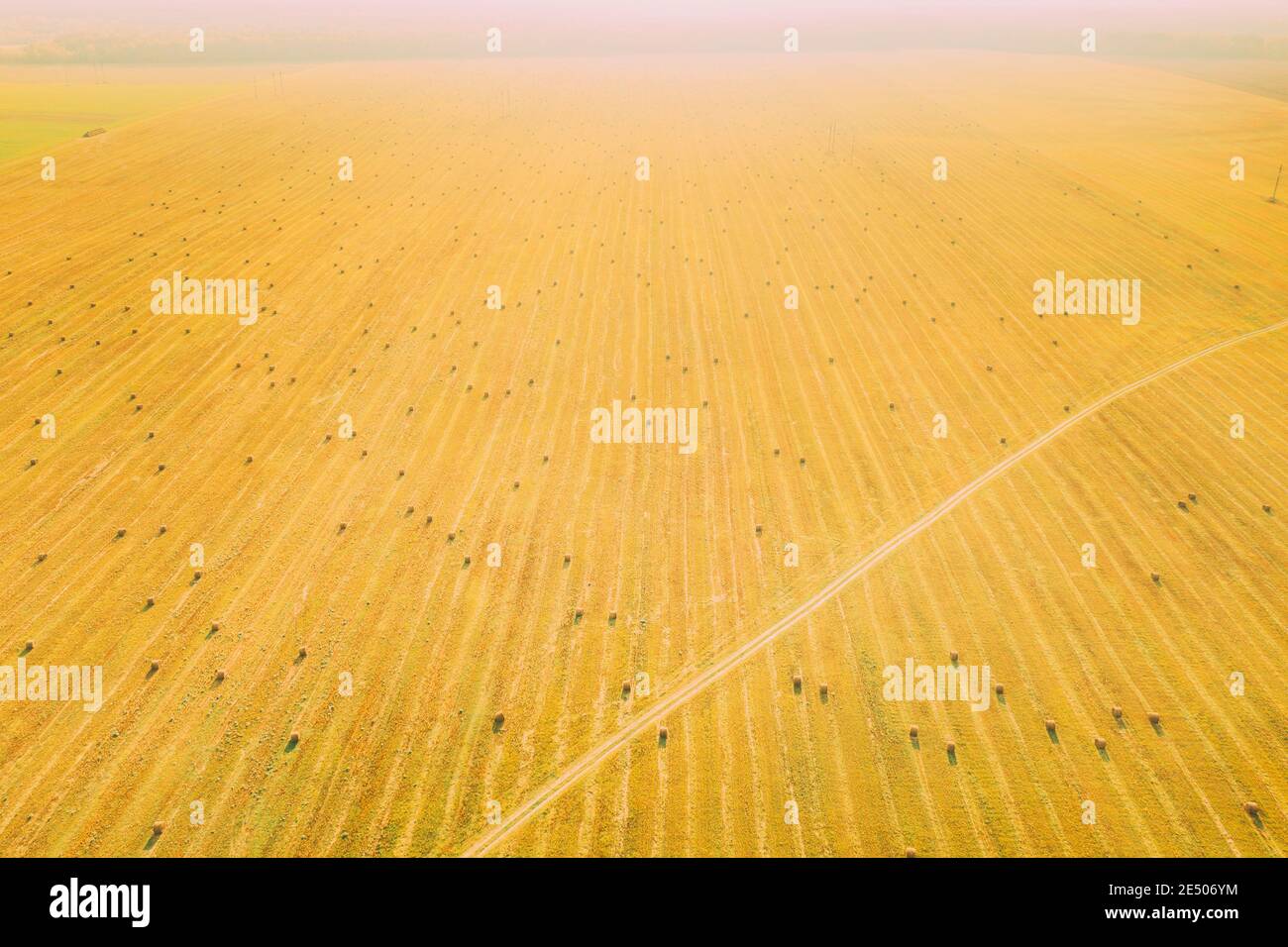 Aerial View Of Autumn Hay Rolls Straw Field Landscape. Haystack, Hay ...