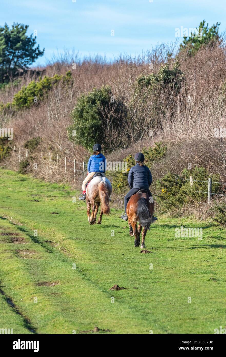 Two girls on ponies riding hi-res stock photography and images - Alamy