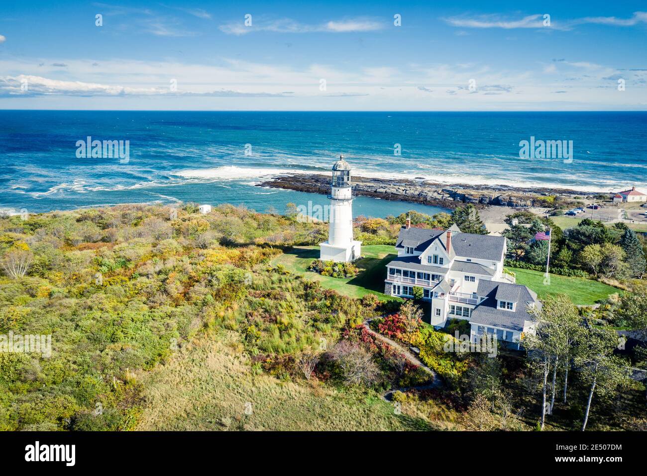 Scenic view of the Cape Elizabeth Light - a lighthouse at the entrance ...