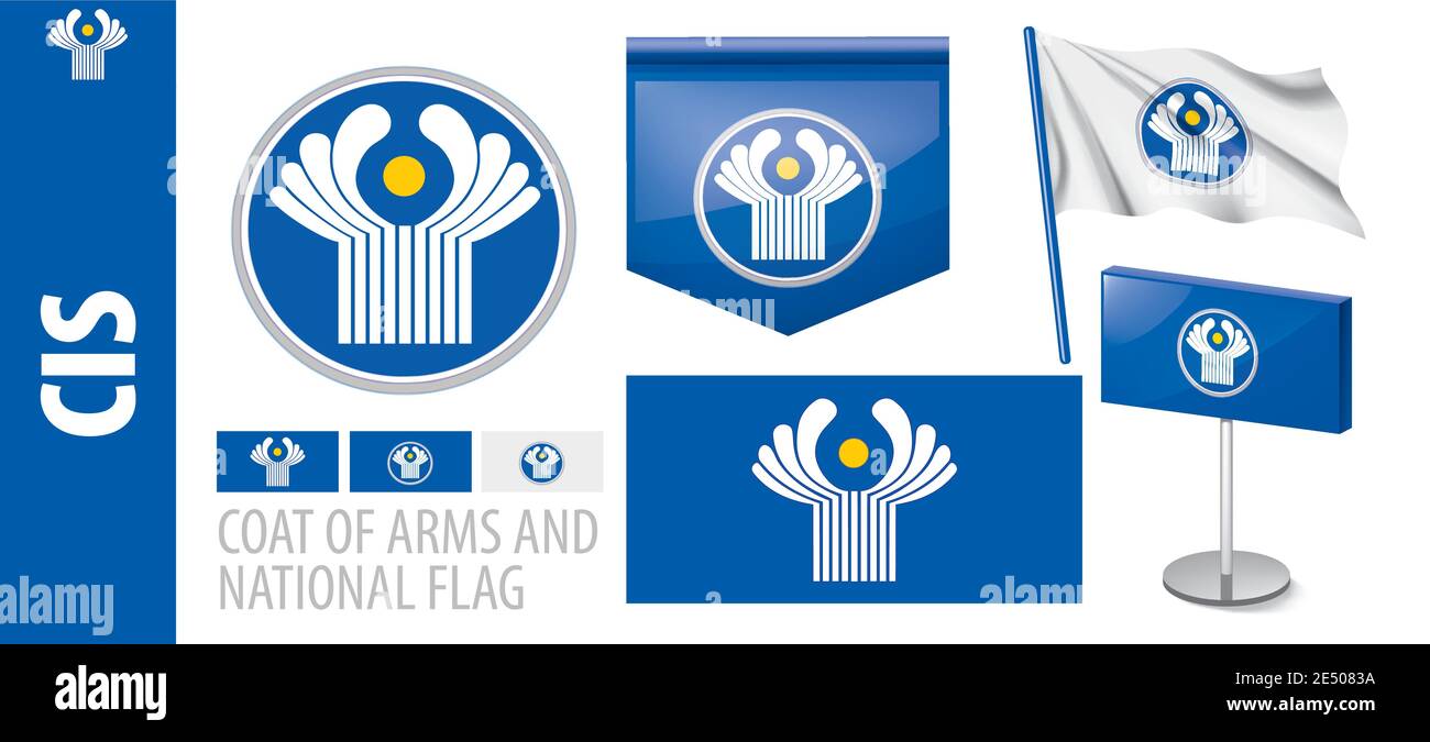 Vector set of the coat of arms and national flag of CIS Stock Vector ...
