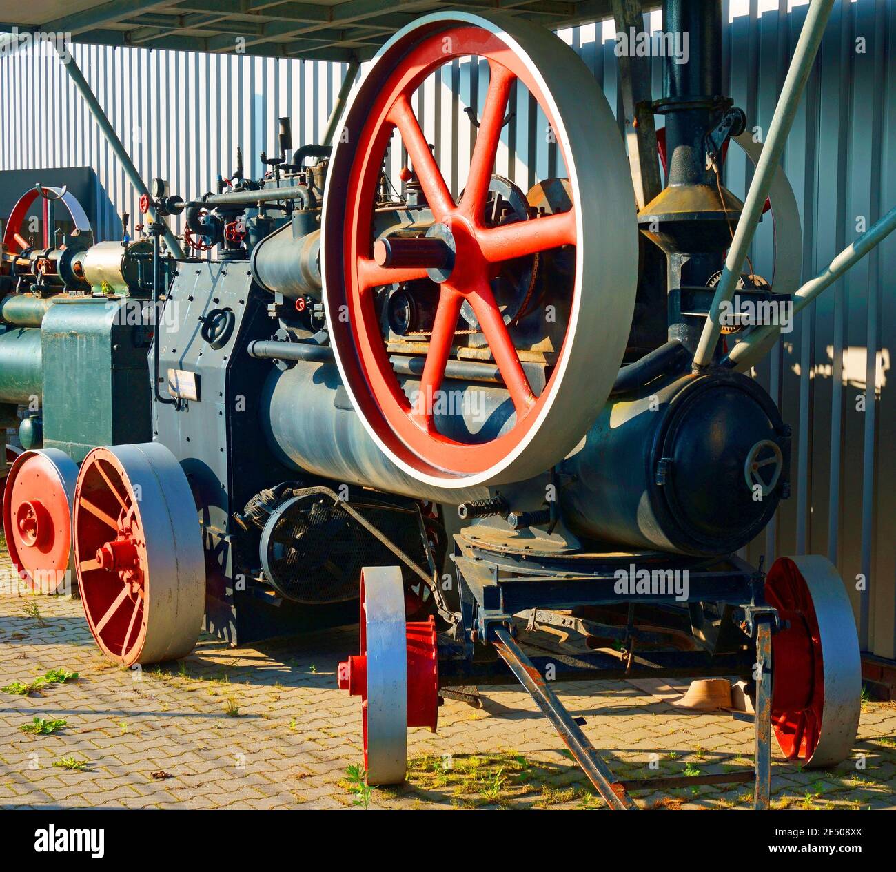 Esens, Germany, Jun 09 2020. A historic steam engine in black and red ...