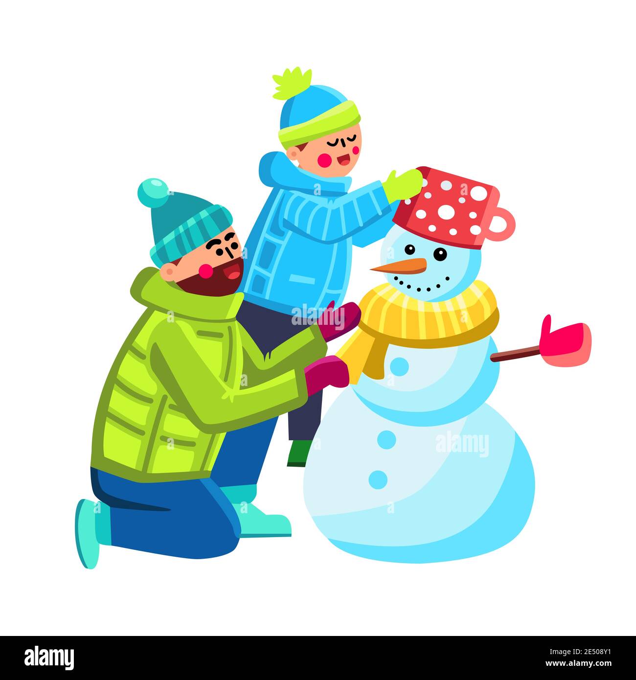 Snowman Making Father With Son Together Vector Stock Vector Image & Art ...
