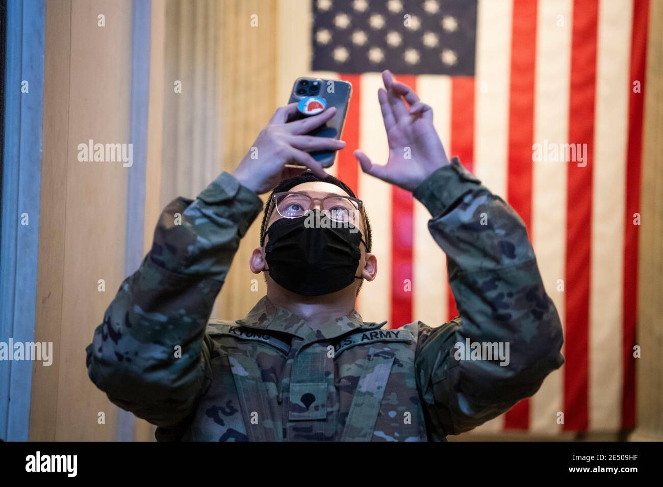 Washington, United states, 25/01/2021 National Guard troops are seen in ...