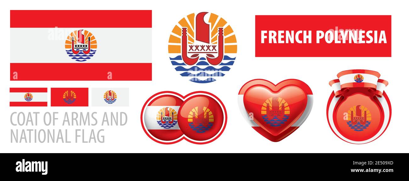 Vector set of the coat of arms and national flag of French Polynesia ...