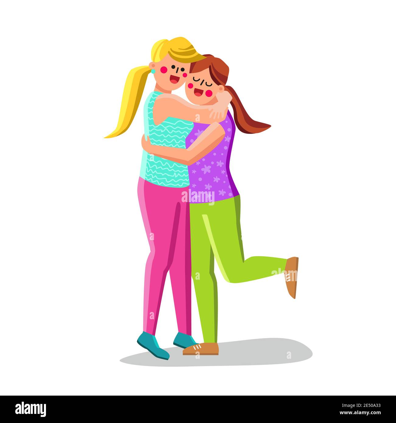 Girls Friends Hugging Together, Friendship Vector Illustration Stock ...