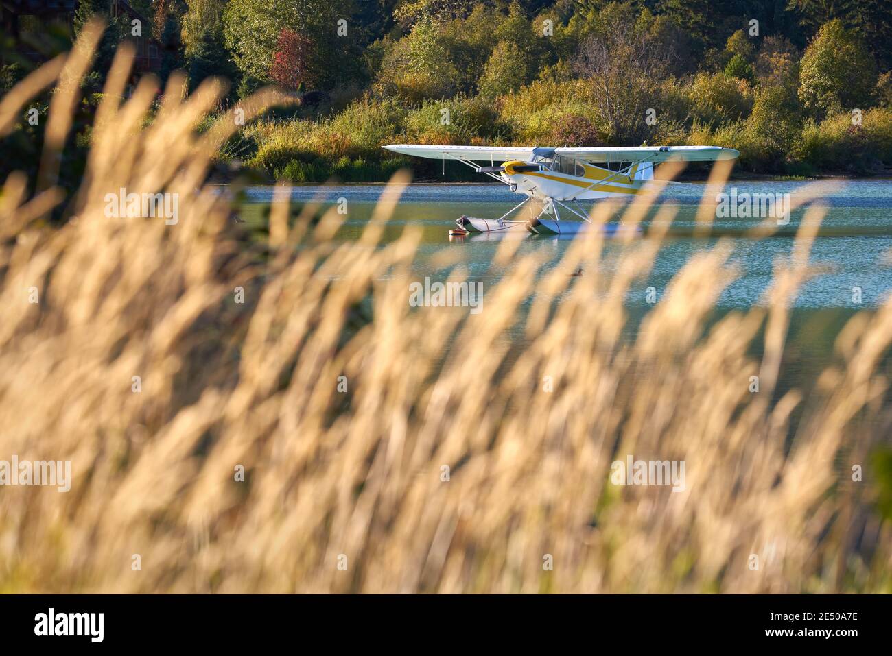 Floatplane in Wilderness. A float plane on a remote mountain lake Stock ...