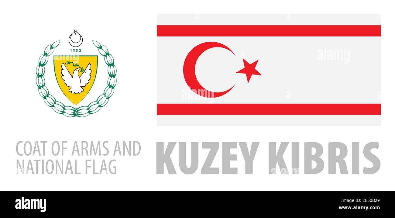 Vector set of the coat of arms and national flag of Northern Cyprus ...