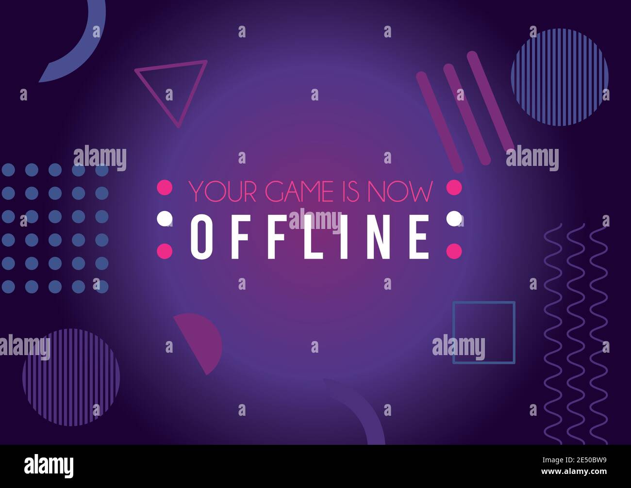 your game in now offline lettering in purple and black background ...