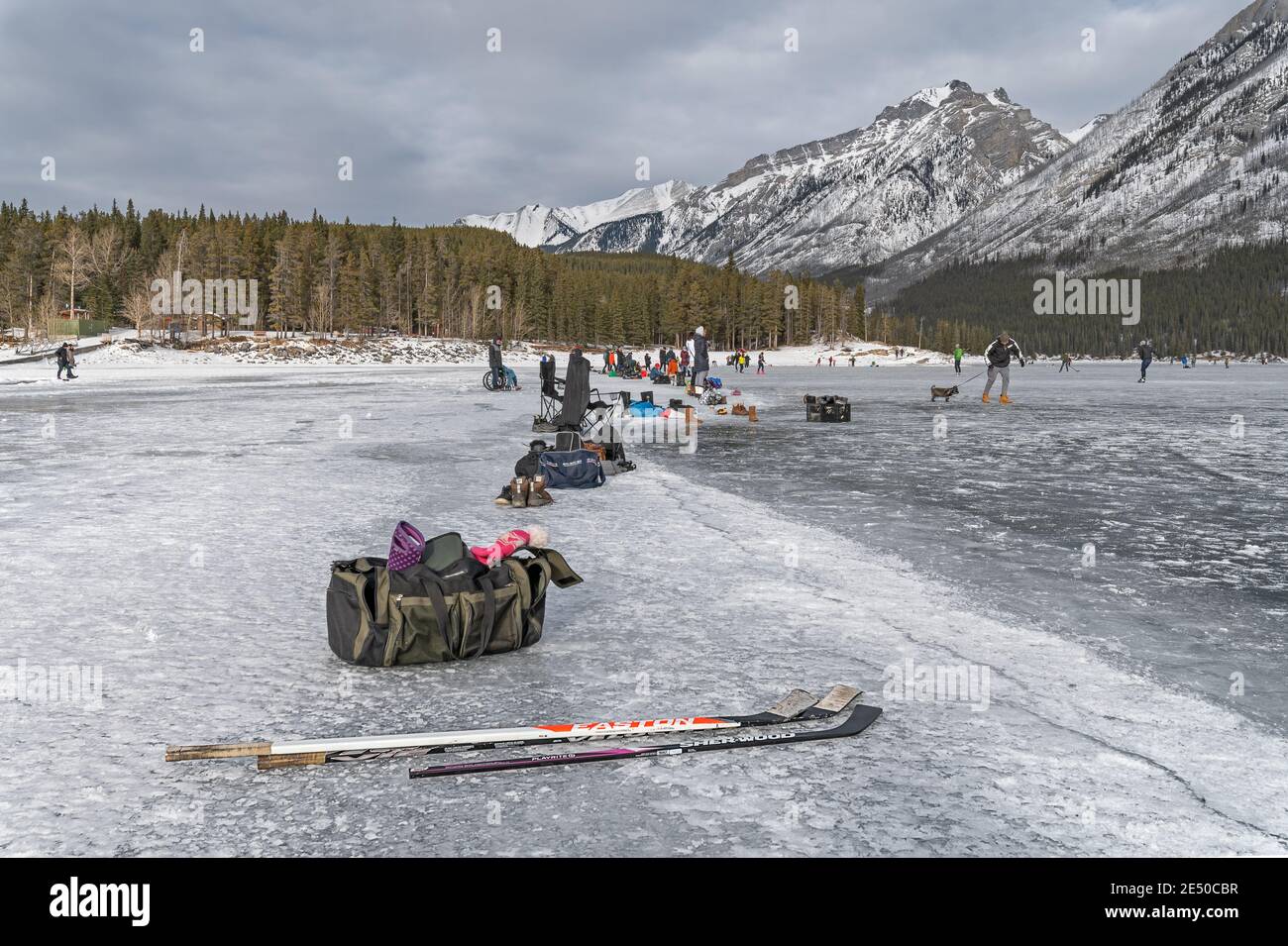 Banff National Park, Alberta, Canada – January 24, 2021: Ice skaters ...