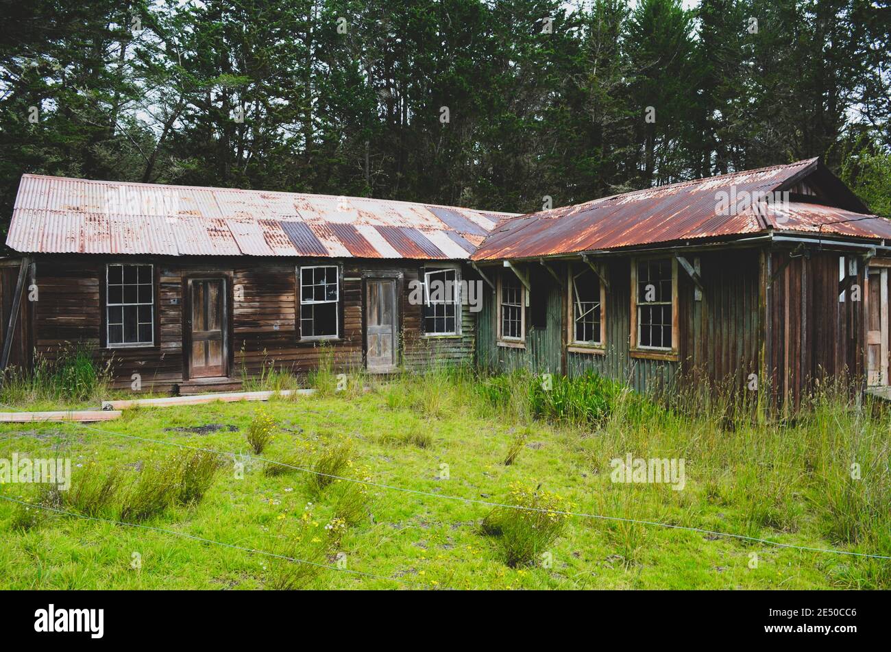 Abandoned buildings in Humuula Sheep Station on the slopes of Mauna Kea ...