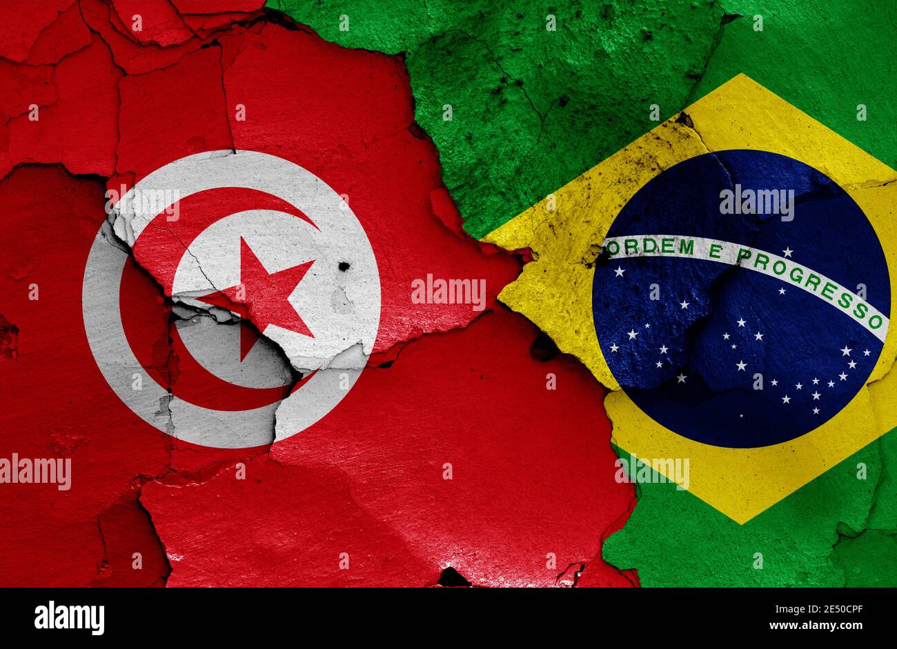 flags of Tunisia and Brazil painted on cracked wall Stock Photo - Alamy