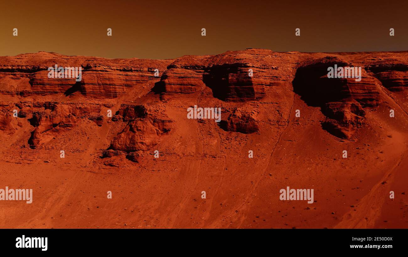 Fantastic martian landscape in rusty orange shades, Mars surface ...