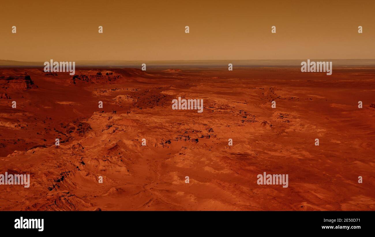 Fantastic martian landscape in rusty orange shades, Mars surface ...