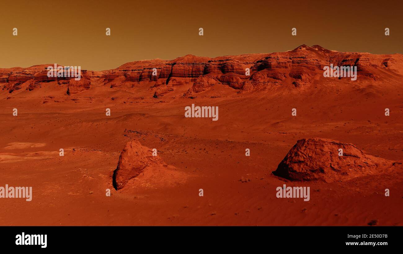 Fantastic martian landscape in rusty orange shades, Mars surface ...