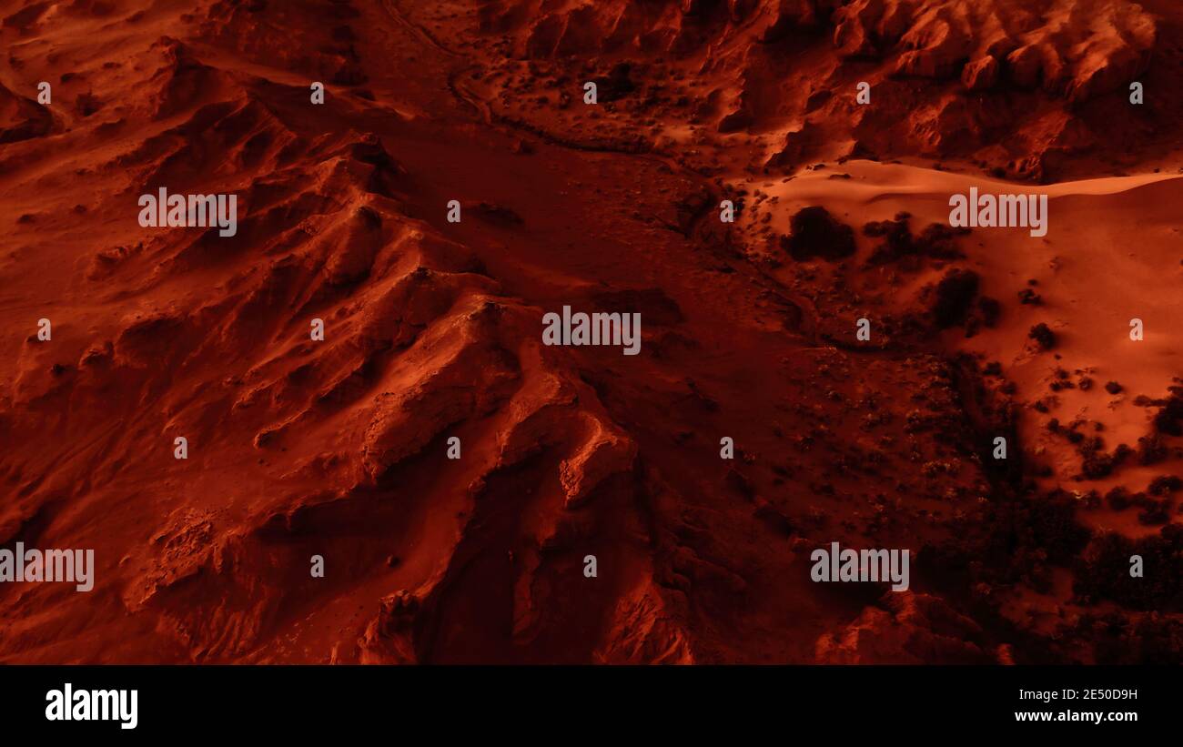 Fantastic martian landscape in rusty orange shades, Mars surface ...