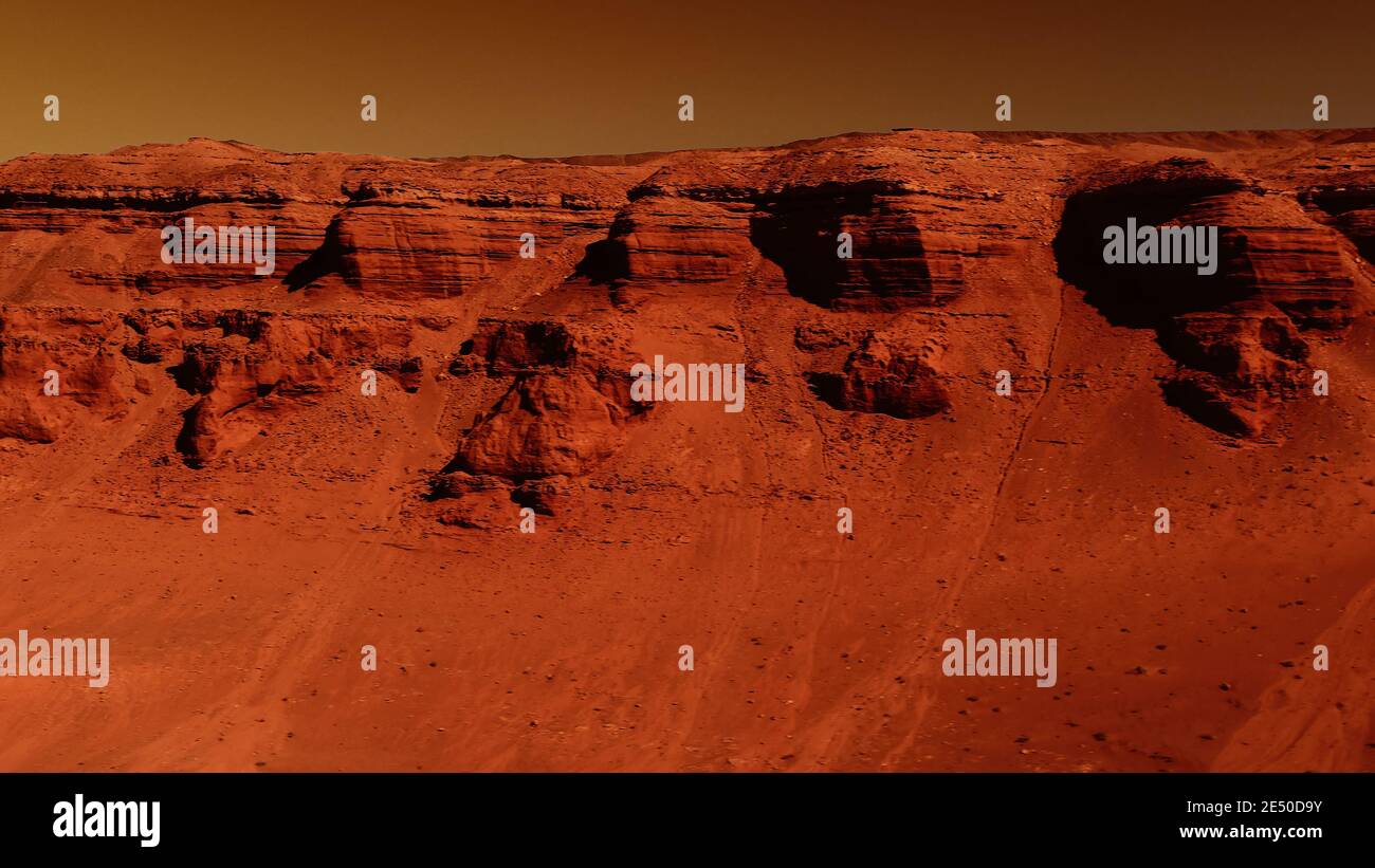 Fantastic martian landscape in rusty orange shades, Mars surface ...