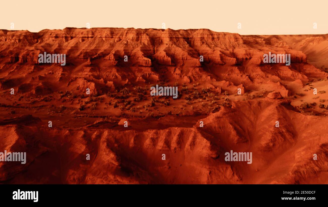 Fantastic martian landscape in rusty orange shades, Mars surface ...