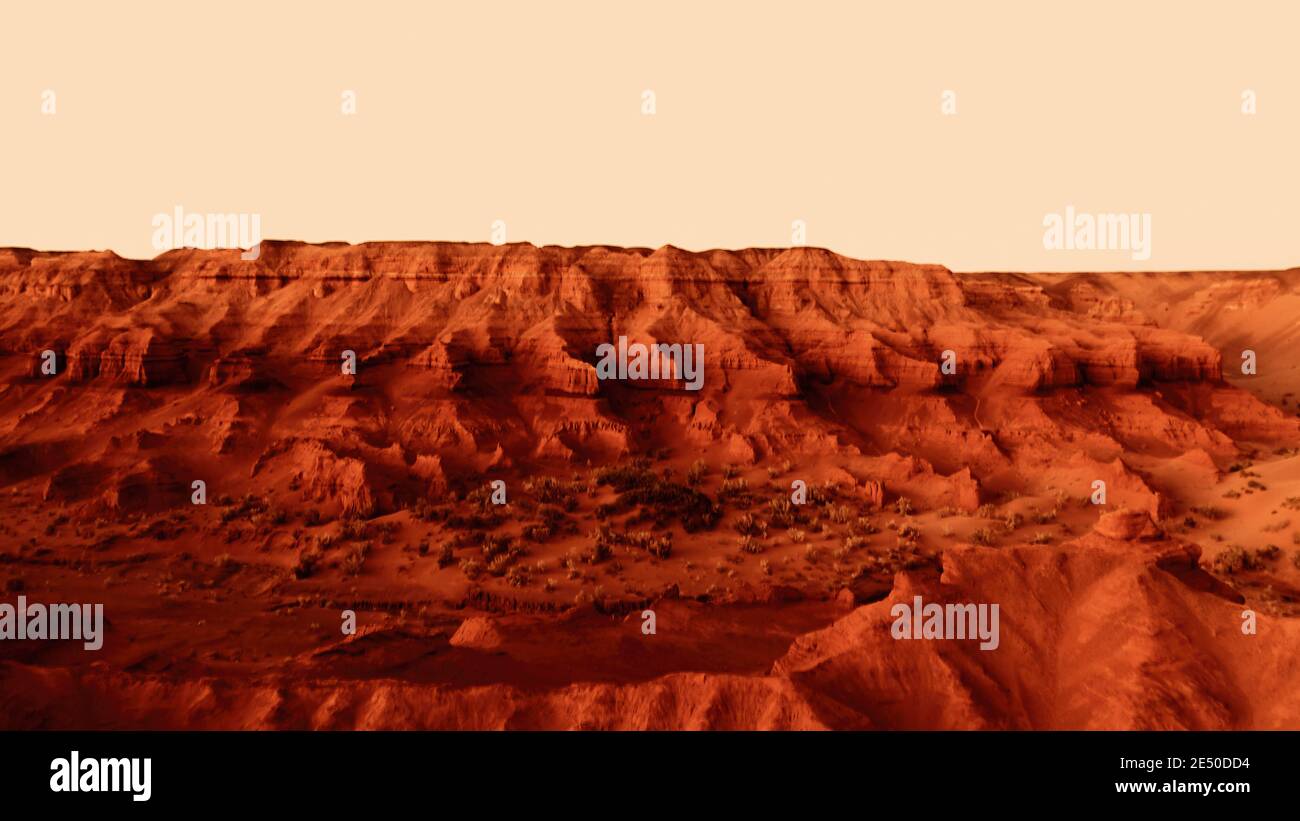 Fantastic martian landscape in rusty orange shades, Mars surface ...