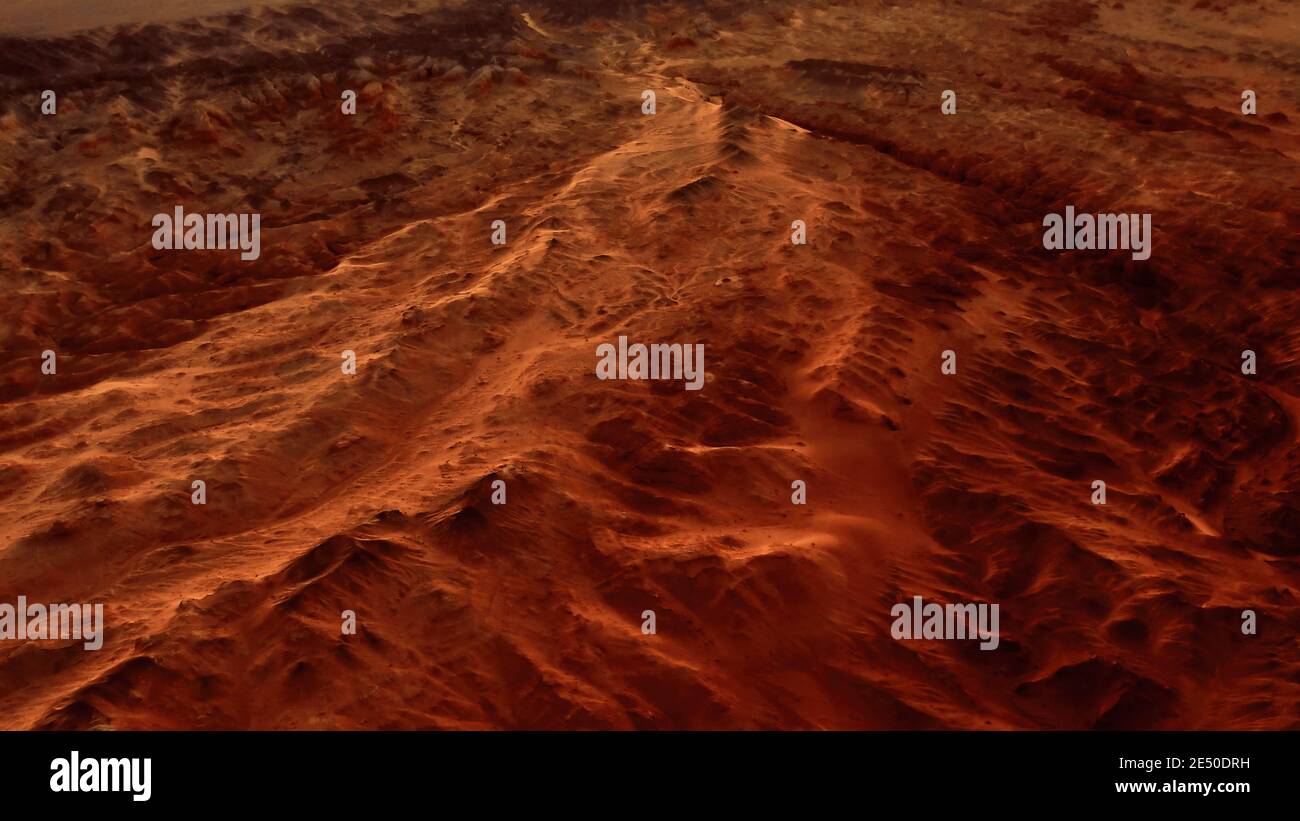 Fantastic martian landscape in rusty orange shades, Mars surface ...