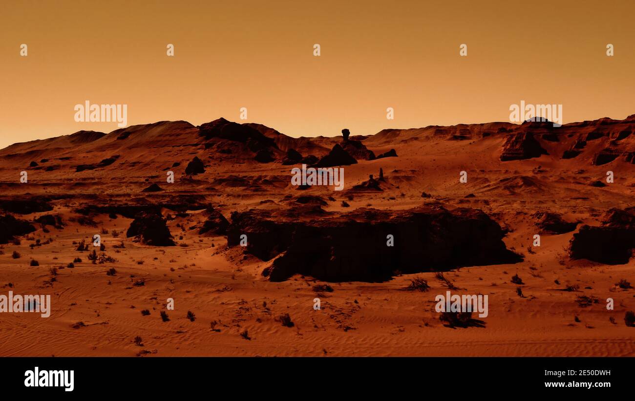 Fantastic martian landscape in rusty orange shades, Mars surface ...