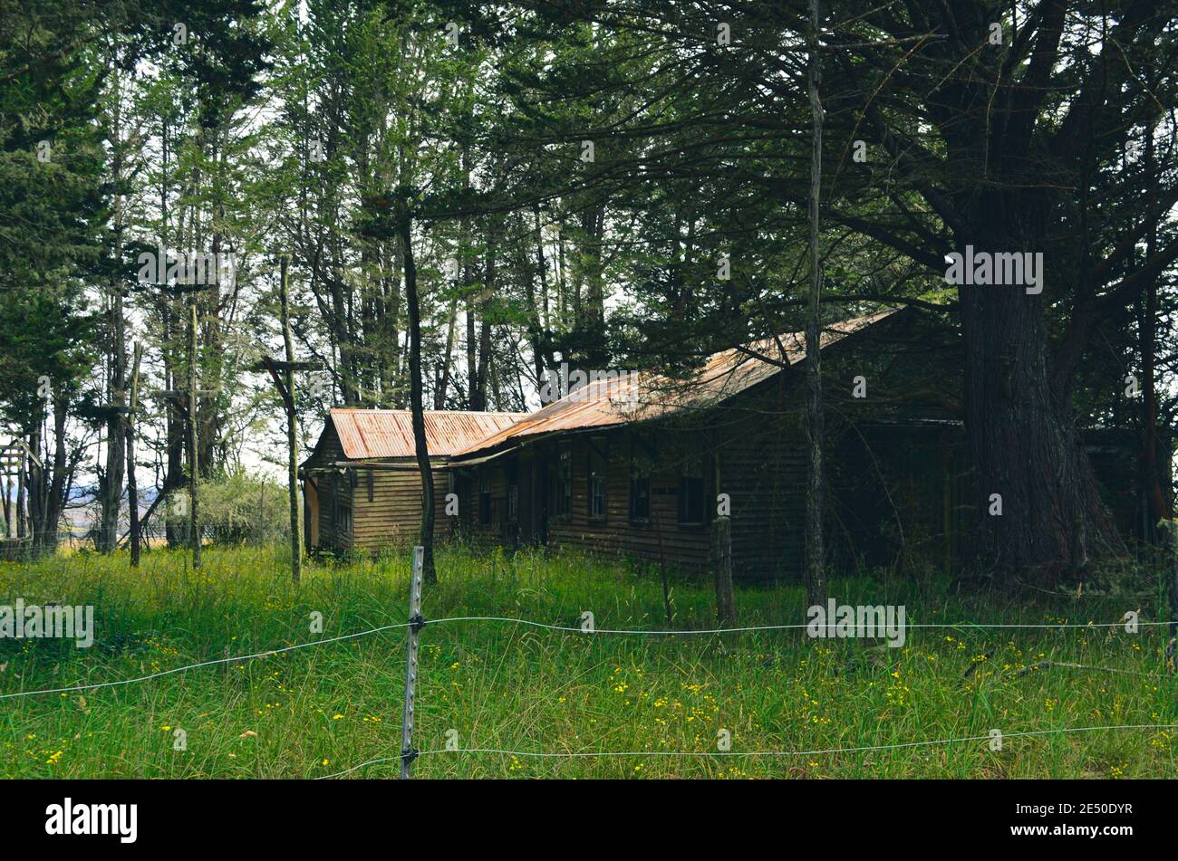 Abandoned buildings in Humuula Sheep Station on the slopes of Mauna Kea ...