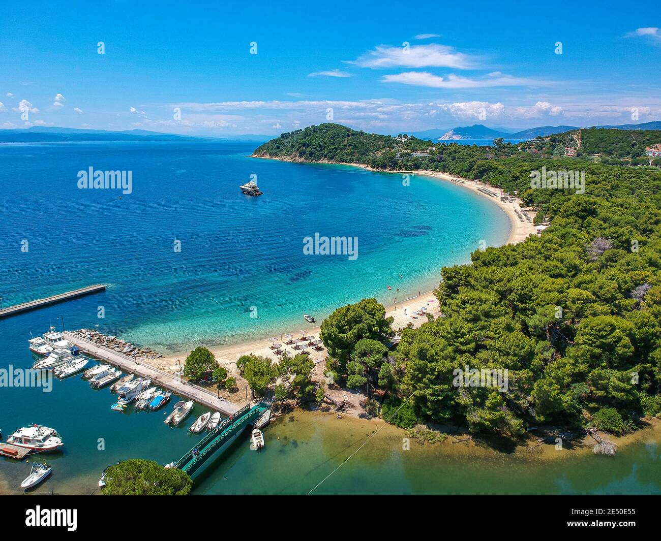 Aerial view over Koukounaries beach in Skiathos island, Sporades ...