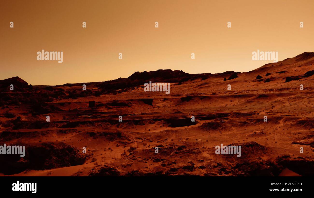 Fantastic martian landscape in rusty orange shades, Mars surface ...