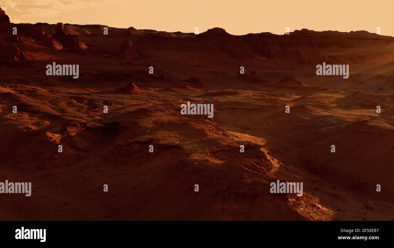 Fantastic martian landscape in rusty orange shades, Mars surface ...