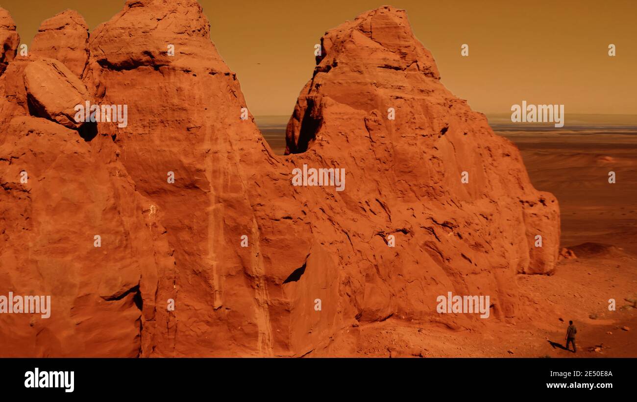 Fantastic martian landscape in rusty orange shades, Mars surface ...