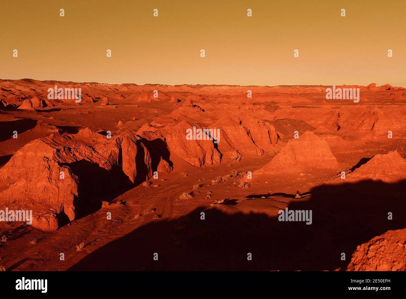 Fantastic martian landscape in rusty orange shades, Mars surface ...