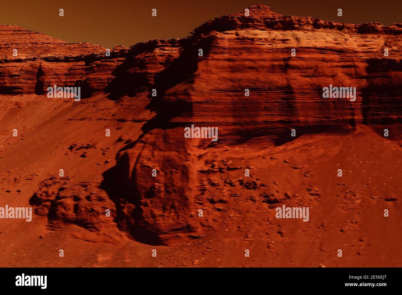 Fantastic martian landscape in rusty orange shades, Mars surface ...