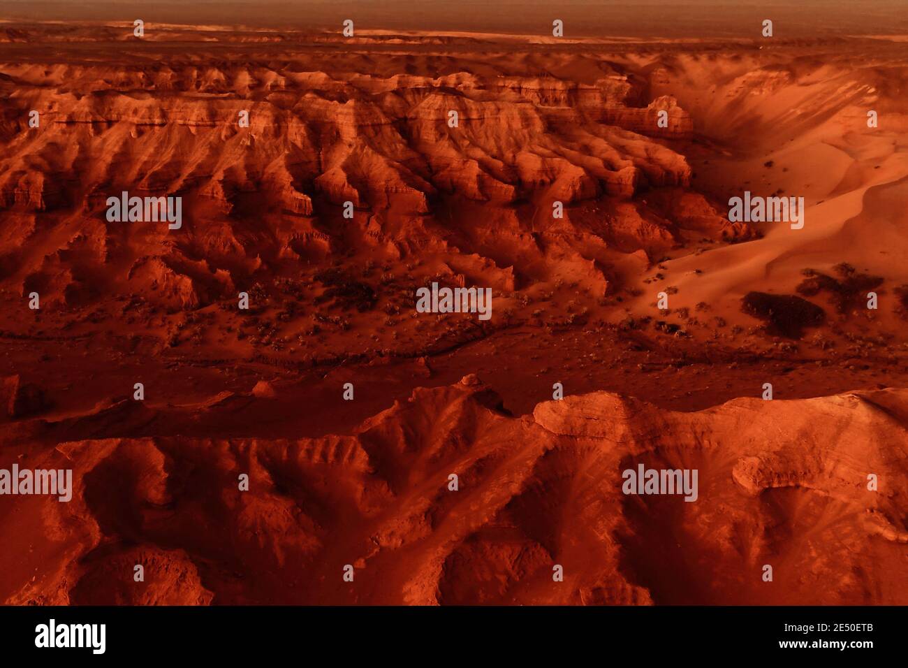 Fantastic martian landscape in rusty orange shades, Mars surface ...