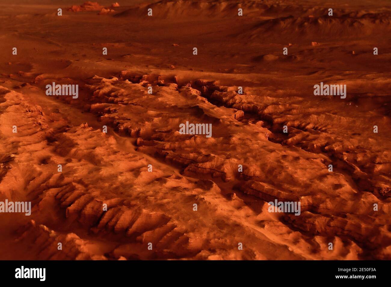 Fantastic martian landscape in rusty orange shades, Mars surface ...