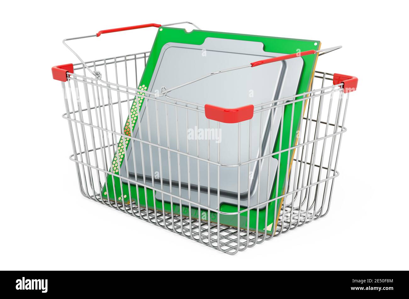 CPU inside shopping basket, 3D rendering isolated on white background ...