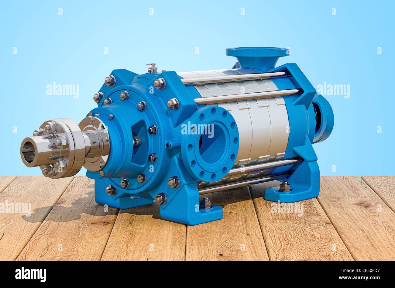 Horizontal multistage centrifugal pump on the wooden planks, 3D ...