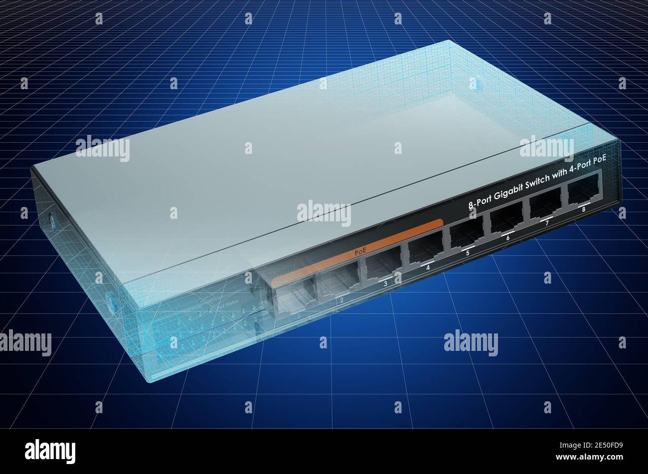 Visualization 3d cad model of network switch, blueprint. 3D rendering ...