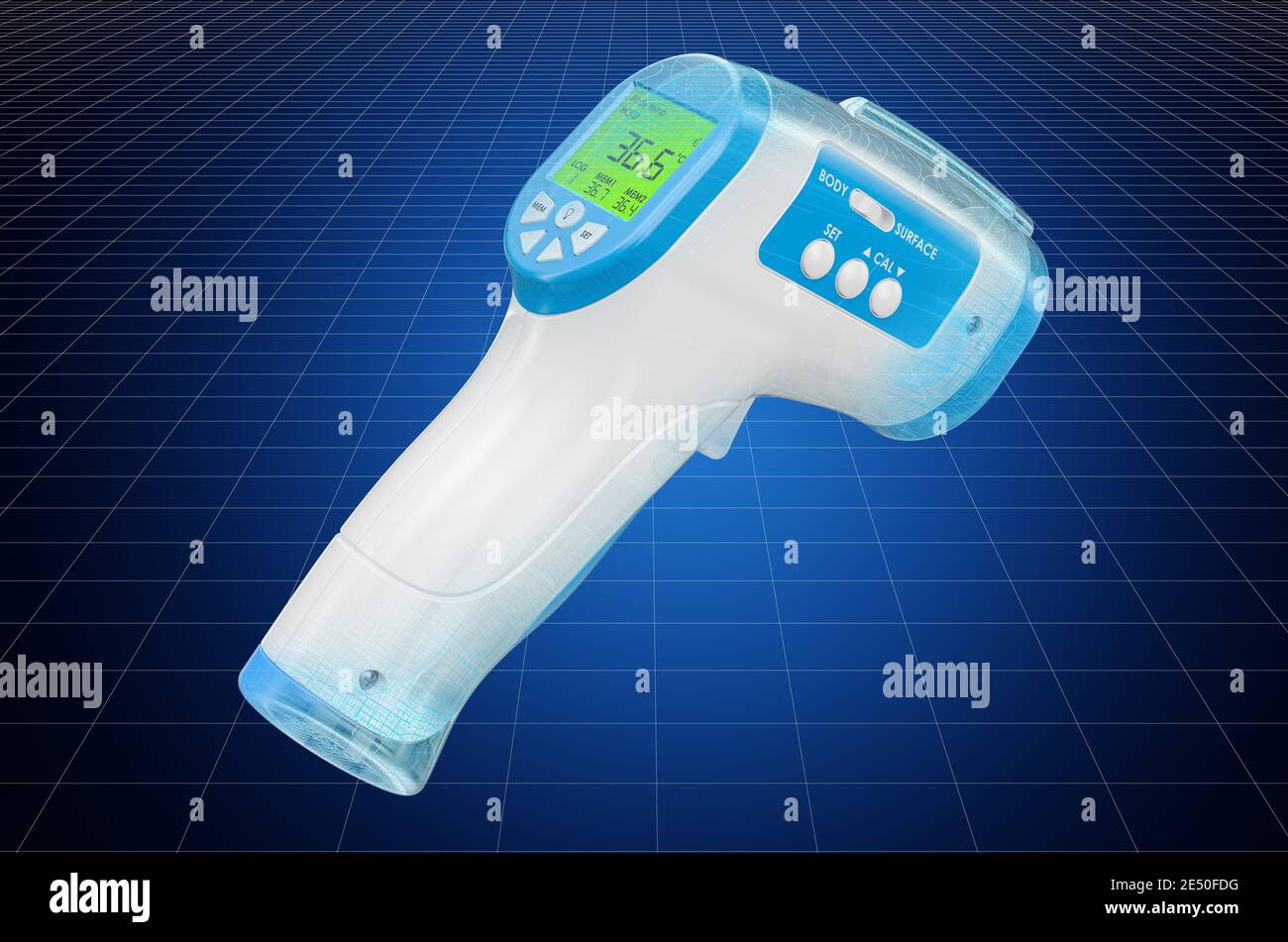 Visualization 3d cad model of infrared thermometer, blueprint. 3D ...